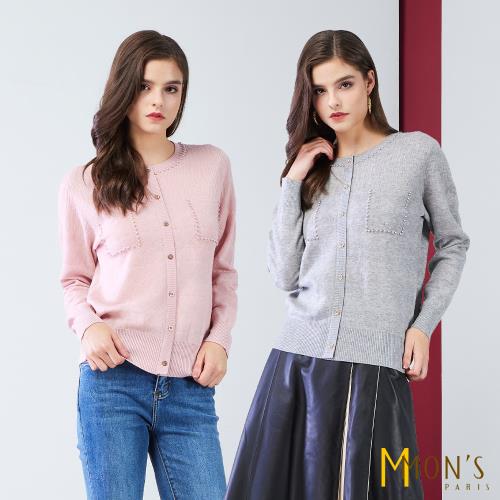 MONS 立體織紋圓領珠飾羊毛上衣 (2色任選)|針織上衣/毛衣|ETMall東森購物網