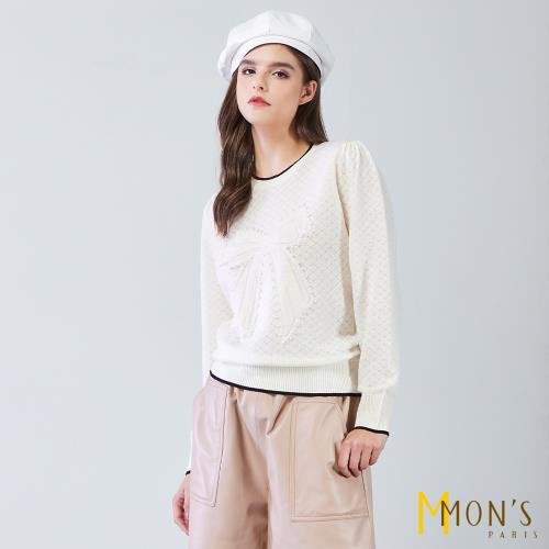 MONS 大蝴蝶結珠飾菱格緹花上衣|針織上衣/毛衣|ETMall東森購物網