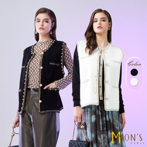MONS 珠飾鑲邊奢華貂絨背心 (2色任選)|背心式外套|ETMall東森購物網