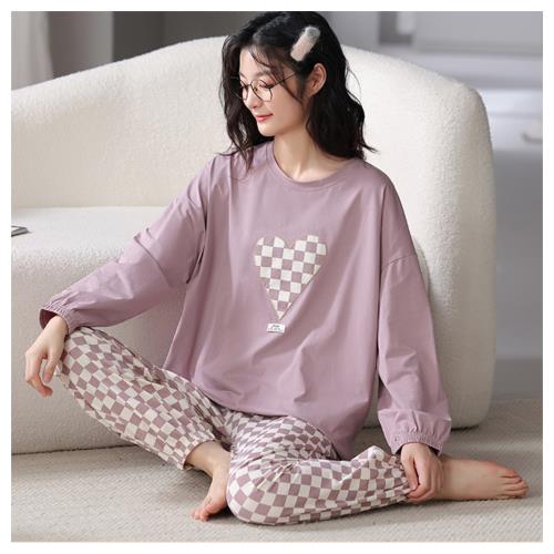 SCL促銷 愛心棋盤 秋冬睡衣 長袖褲 中大尺碼 居家睡衣長袖褲套裝 23505|長袖兩件睡衣褲|ETMall東森購物網