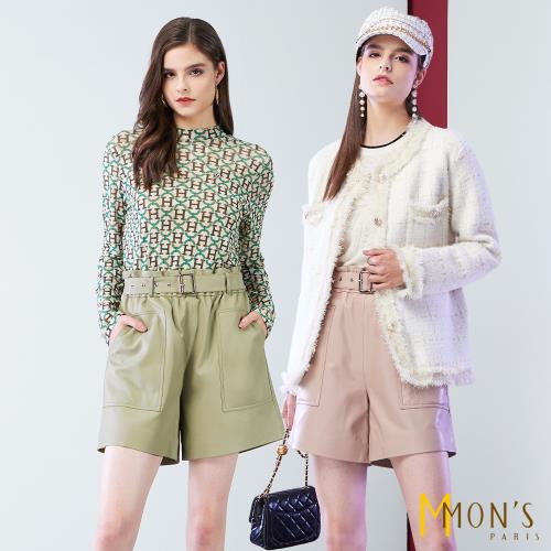 MONS 名品彈性花苞綿羊皮褲(附腰帶)|短褲|ETMall東森購物網
