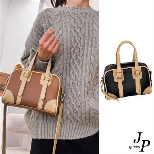 Jpqueen 復古街頭拼色全真牛皮單肩斜背女用包(2色可選)|側背包|ETMall東森購物網