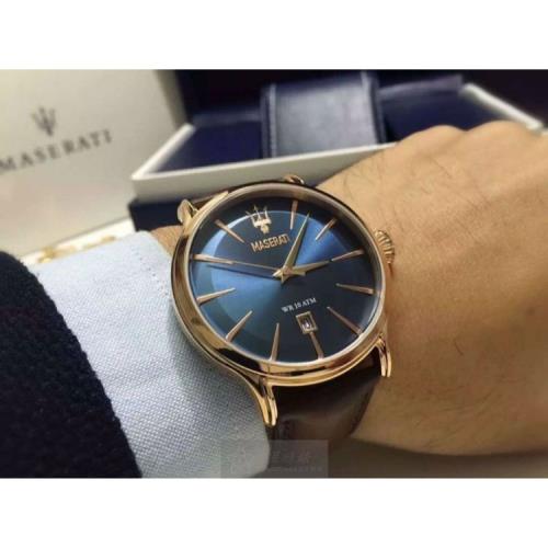 MASERATI 瑪莎拉蒂男女通用錶 42mm 玫瑰金圓形精鋼錶殼 寶藍色簡約錶面款 R8851118001|Maserati 瑪莎拉蒂 ...