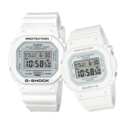 CASIO G-SHOCK X BABY-G 純白時尚經典方形對錶/DW-5600MW-7+BGD-565-7|G-SHOCK|ETMall東森購物網