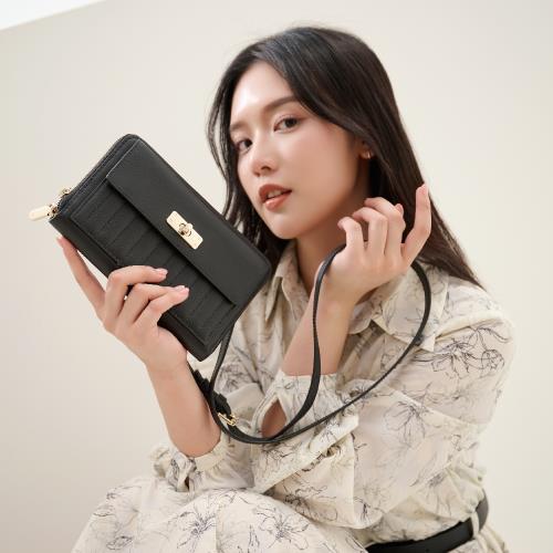 【Premium Authentic】PA．Puffy真皮條紋車線轉鎖斜背包-暮夜黑|側背包|ETMall東森購物網