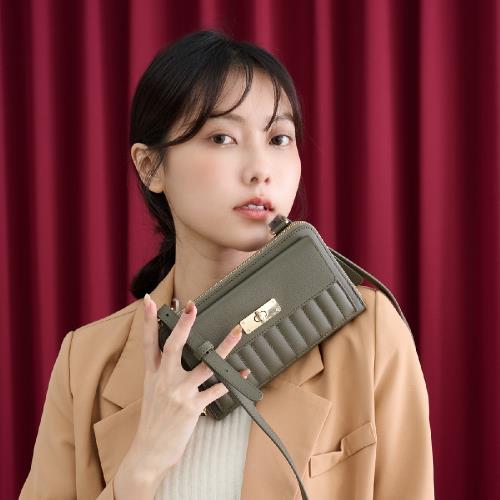 【Premium Authentic】PA．Puffy真皮條紋車線轉鎖斜背包-橄欖綠|側背包|ETMall東森購物網