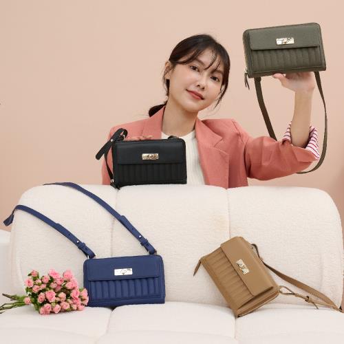 【Premium Authentic】PA．Puffy真皮條紋車線轉鎖斜背包-多色任選|側背包|ETMall東森購物網