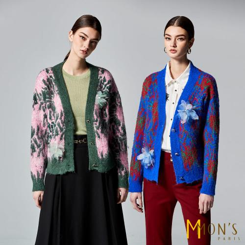 MONS V領花朵馬海毛開襟外套(2色任選)|針織外套|ETMall東森購物網