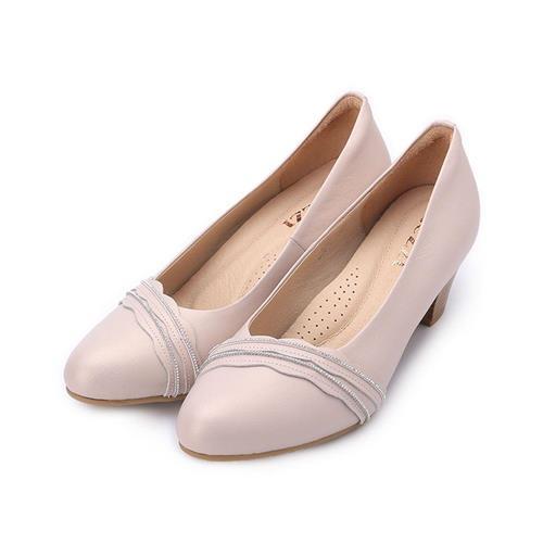 LUZZI 波浪鑽條真皮跟鞋 粉 女鞋 鞋全家福|粗跟|ETMall東森購物網