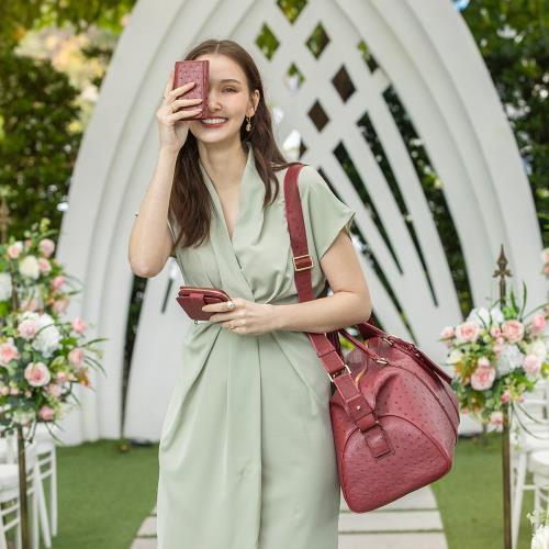 【M2nd】波特蘭假期鴕鳥皮大旅行包組(酒紅)|旅行包|ETMall東森購物網