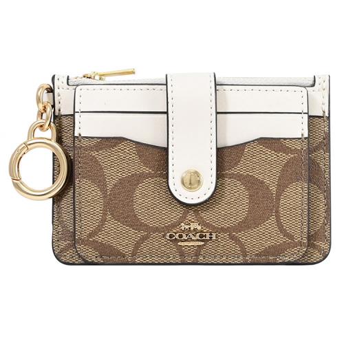 COACH C7398 撞色印花拼皮鑰匙拉鍊零錢包.駝白|COACH化妝包/零錢包|ETMall東森購物網