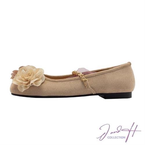 【J&H collection】古典優雅花朵綴飾淑女平底瑪莉珍鞋(現+預 卡其色)|娃娃鞋|ETMall東森購物網