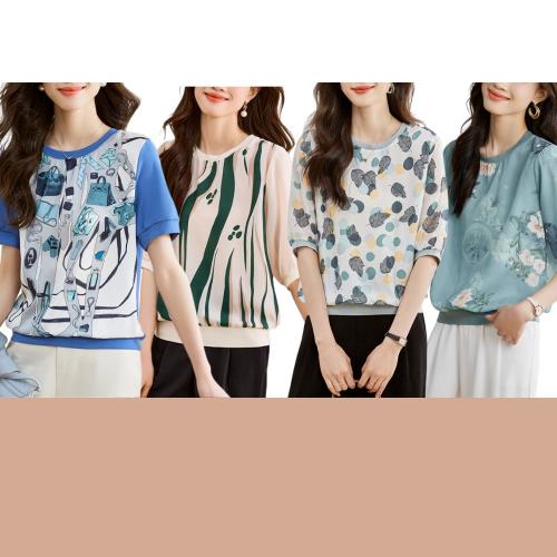 Akara WM 梭織120g雪紡紗高質感半袖印彩上衣 5款選|造型上衣|ETMall東森購物網