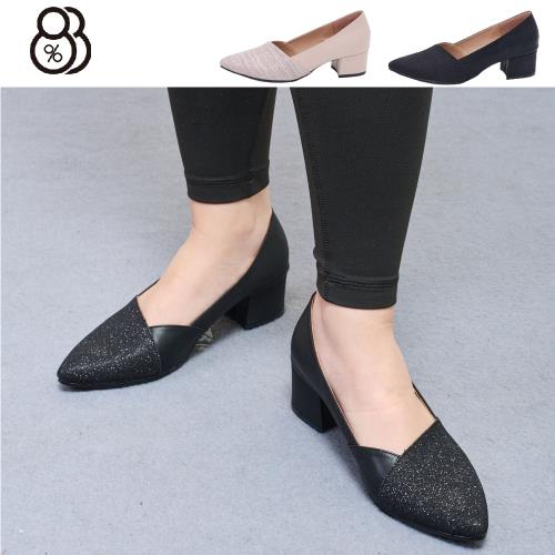 【88%】跟高4cm MIT 台灣製 優雅金蔥拼接低跟粗跟包鞋 尖頭鞋 2色|粗跟|ETMall東森購物網