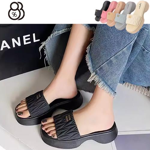 【88%】厚底拖鞋 沙灘仙女風一字 雲朵褶皺 涼拖鞋 5色|有跟拖鞋|ETMall東森購物網