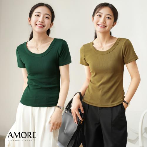 AM艾莫兒 日韓U領修身剪裁上衣短袖8色M-XXL|T恤|ETMall東森購物網
