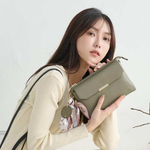 【Premium Authentic】PA．Barrel真皮絲巾雙袋斜背包-橄欖綠|側背包|ETMall東森購物網