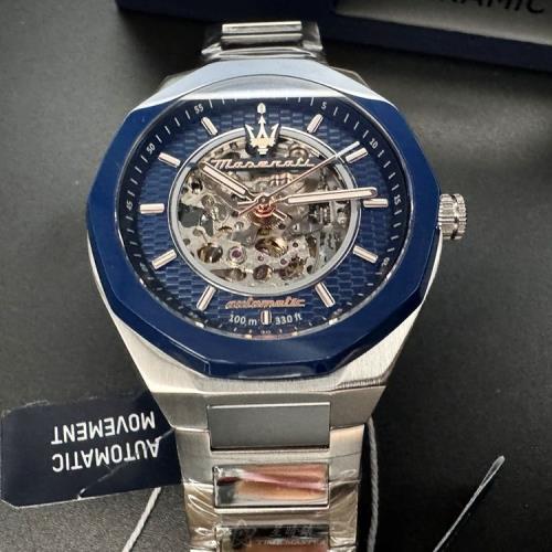 MASERATI 瑪莎拉蒂男錶 46mm 寶藍十邊形陶瓷錶殼 寶藍色雙面機械鏤空鏤空中三針顯示錶面款 R8823142004|Maserati ...