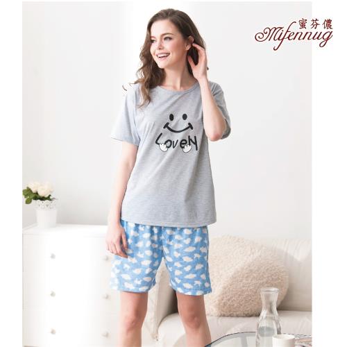 【MFN蜜芬儂】微笑雲朵棉質休閒居家服|短袖兩件睡衣褲|ETMall東森購物網