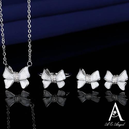 ANGEL 百搭簡約蝴蝶結閃耀鋯石項鍊戒指耳環(3款可選)|其他材質/款式|ETMall東森購物網