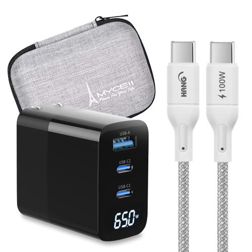 MYCELL 數顯65W氮化鎵GDK55T +HANG R18 100W高密編織 Type-C to Type-C 快充充電線200cm|Type-C to C線|ETMall東森購物網