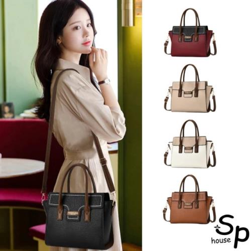 Sp house 時尚純色拼接斜背側肩手提女用包(6色可選)|肩背包|ETMall東森購物網