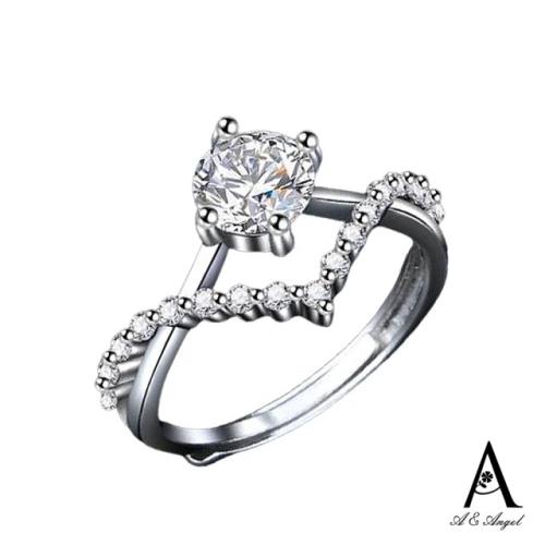 ANGEL 為愛加冕四爪閃耀鋯石開口戒指(白金色)|晶鑽戒指|ETMall東森購物網