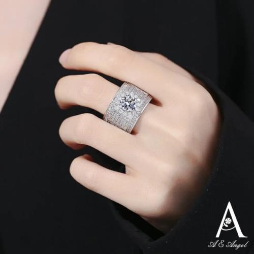 ANGEL 貴氣滿滿寬版閃耀鋯石活動圍戒指(白金色)|晶鑽戒指|ETMall東森購物網