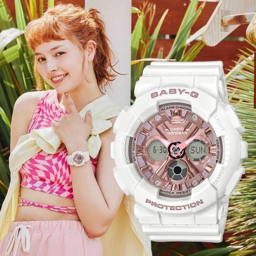 CASIO BABY-G 金屬質感雙顯計時錶/白/BA-130-7A1|Baby-G|ETMall東森購物網