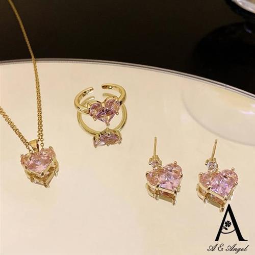 ANGEL 初戀之心粉晶鋯石戒指項鍊耳環可選(粉色)|其他材質/款式|ETMall東森購物網