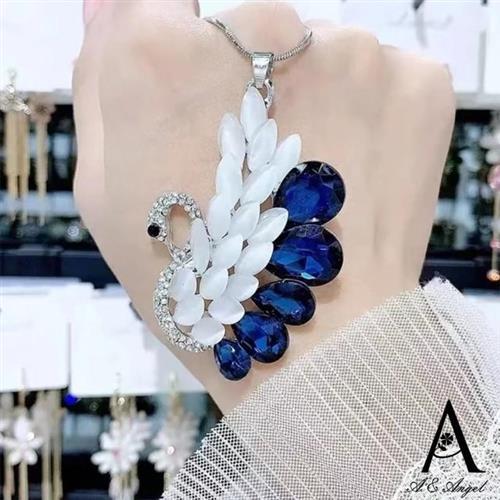 ANGEL 滿鑽天鵝藍晶水鑽毛衣長項鍊(銀色)|其他材質/款式|ETMall東森購物網