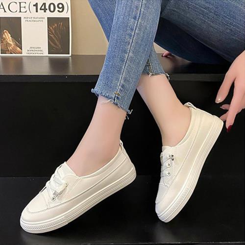 【LN】★低筒圓頭繫帶小白鞋(女鞋/舒適/好走)|休閒鞋|ETMall東森購物網
