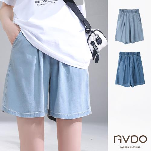 NVDO 萊賽爾涼感垂感鬆緊五分褲-2色可選(L-3XL/涼感短褲/輕薄牛仔褲/F154)|短褲|ETMall東森購物網