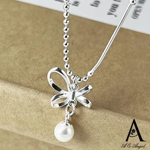 ANGEL 設計蝴蝶結不對襯串珠項鍊(銀色)|其他材質/款式|ETMall東森購物網