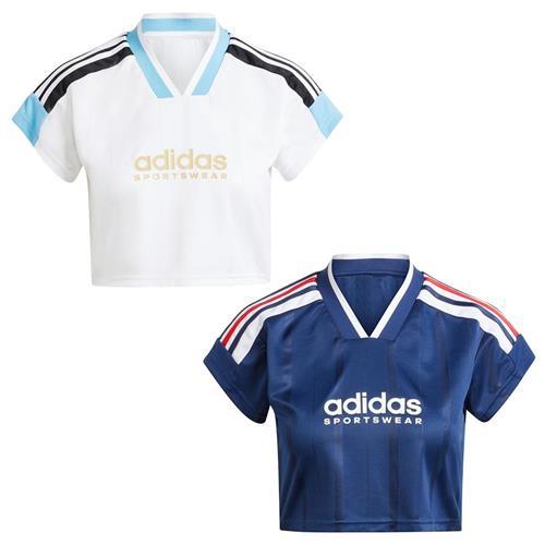 【下殺】Adidas 短袖上衣 女裝 短版 足球風 白/藍【運動世界】IZ2083/IZ2090|短袖|ETMall東森購物網
