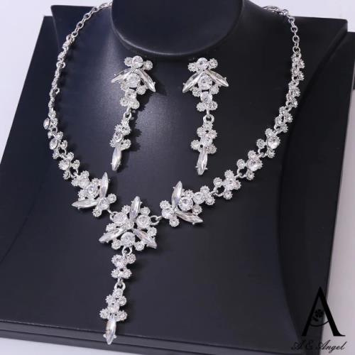 ANGEL 流蘇葉片水晶鑽歐式華麗耳環項鍊兩件組(5色可選)|其他材質/款式|ETMall東森購物網