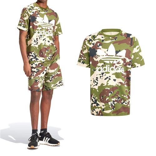Adidas Camo Trefoil 男款 綠色 運動 休閒 圓領 Logo 上衣 短袖 IS0215|短袖T恤|ETMall東森購物網