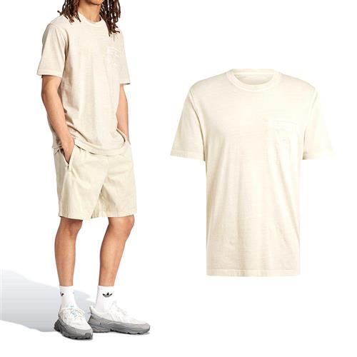 Adidas ESS+ DYE PKT T 男款 米色 運動 三葉草 口袋 上衣 休閒 短袖 IS1763|短袖T恤|ETMall東森購物網