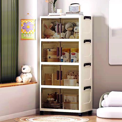 Mr.box 48面寬摺疊上掀式/雙開門四層收納櫃(附滑輪-透黑款)|折疊收納箱|ETMall東森購物網