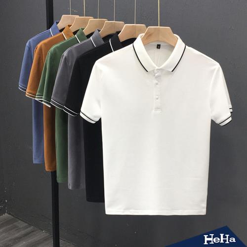 【HeHa】滾邊配色短袖POLO上衣 六色|上衣|ETMall東森購物網