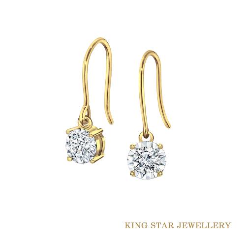 KingStar 黃18K金 天然鑽石 流星耳勾式耳環|碎鑽/小鑽/拼接款|ETMall東森購物網