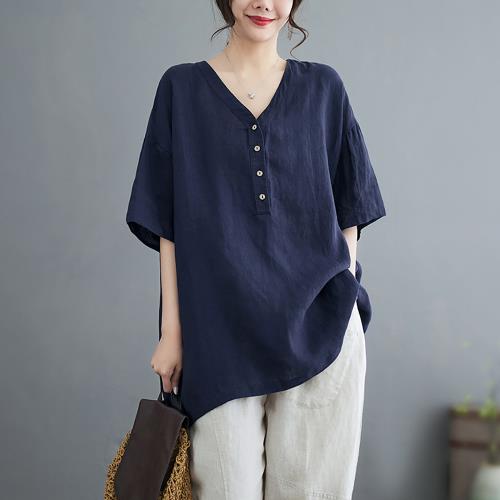 【LANNI 藍尼】★圓領套頭休閒棉麻上衣(上衣/女裝/T恤/休閒/百搭)|T恤|ETMall東森購物網