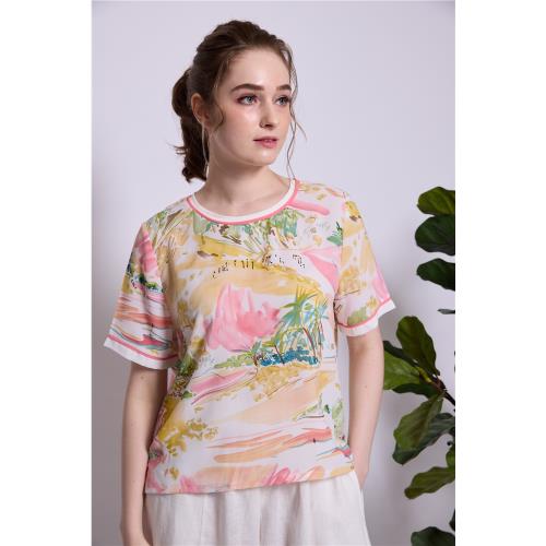 QWI清雅渲染風蠶絲印花上衣2入|造型上衣|ETMall東森購物網