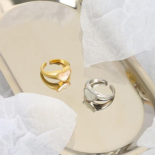 ANGEL 貝殼愛心復古寬版彈性開口戒指(2色可選)|其他材質/款式|ETMall東森購物網