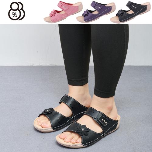 【88%】跟高4CM 楔型小坡跟 MIT台灣製 優雅小花朵 厚底二字帶涼鞋 涼拖鞋 3色|休閒鞋|ETMall東森購物網