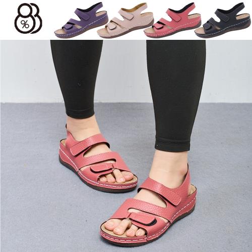 【88%】跟4cm MIT 台灣製 魔鬼氈 鞋邊車縫 休閒厚底楔型露趾 涼拖鞋 4色|休閒鞋|ETMall東森購物網