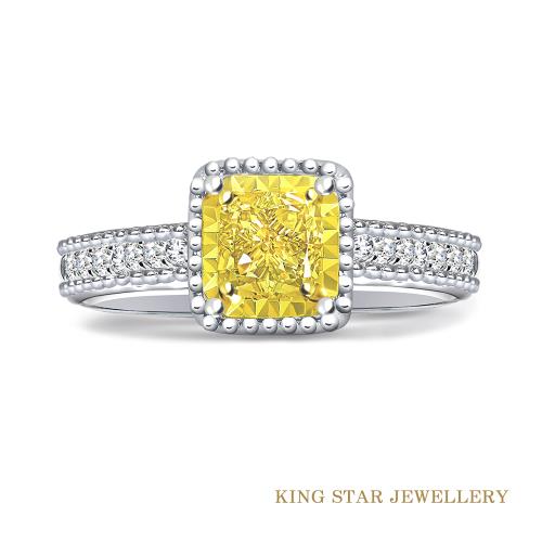 KingStar 30分 黃彩鑽 18K金 滾珠邊 豪華戒指 (FancyLightYellow/VS2/2VG)|台證30分|ETMall東森購物網
