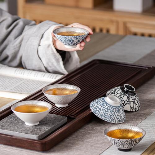 CS22 青花鎏銀品茗斗笠杯套組-5入|金秋購物節，全站最高39%回饋，消費滿額再抽999黃金|中式茶具組|ETMall東森購物網