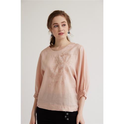 QWI法式貴族100%亞麻手繡上衣|上衣|ETMall東森購物網