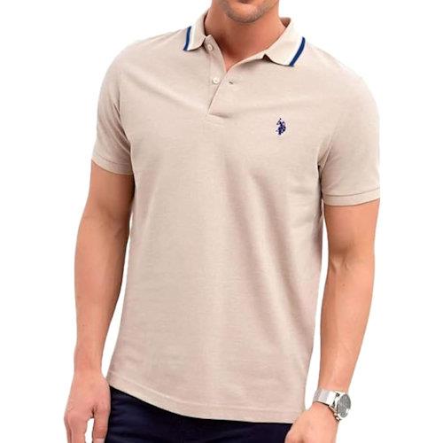 US Polo 2024男時尚全棉小馬球卡其色合身短袖POLO|短袖|ETMall東森購物網